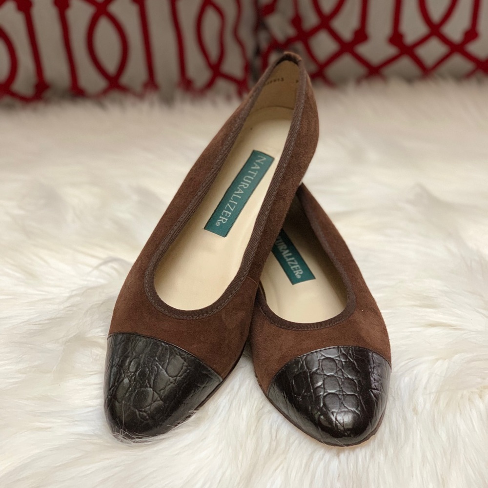 Naturalizer Suede And Croc Embossed Leather Flats - Gem
